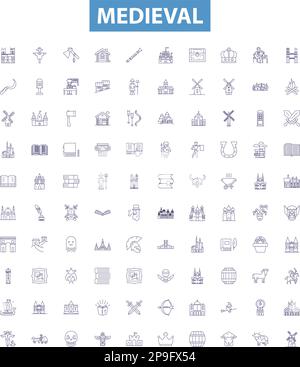 Medieval line icons signs set. Design collection of Medieval, Knights ...