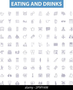Eating and drinks line icons signs set. Design collection of Eating, Drinks, Food, Beverage ...