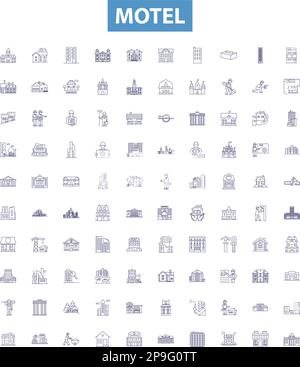 Motel line icons signs set. Design collection of Lodging, Inn, Stopover ...