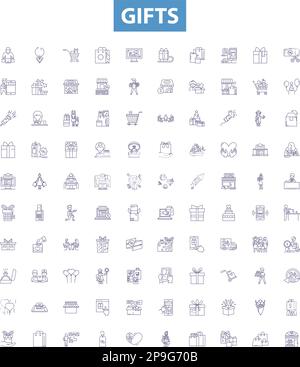 Gifts line icons signs set. Design collection of Presents, Favors ...