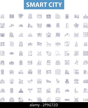 Smart city line icons signs set. Design collection of Smart, City, Intelligent, Connected ...