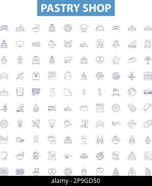 Pastry shop line icons signs set. Design collection of pastry, shop ...