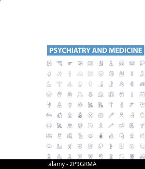 Psychiatry and medicine line icons signs set. Design collection of ...
