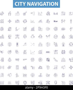 City navigation line icons signs set. Design collection of Map, GPS, Directions, Guide, Path ...