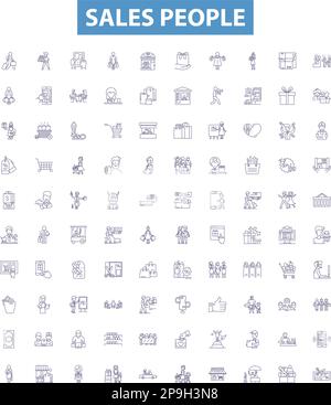 Sales people line icons, signs, vector set, outline illustration ...
