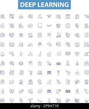 Deep learning line icons signs set. Design collection of Deep learning ...
