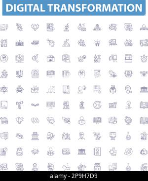 digital transformation icons, signs, outline symbols, concept linear ...