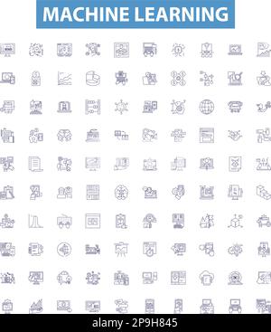 Neural networks vector line icons set. Neurons, Networks, Learning, AI ...