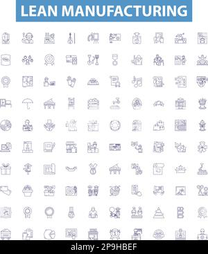 Lean manufacturing line icons signs set. Design collection of Six Sigma ...