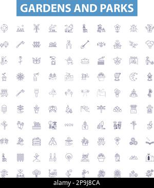 Gardens and parks line icons signs set. Design collection of Gardens ...