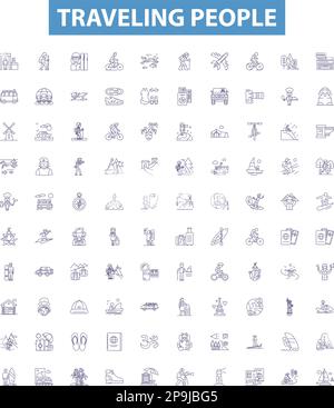 Roaming nomads line icons collection. Wanderlust, Backpacking ...