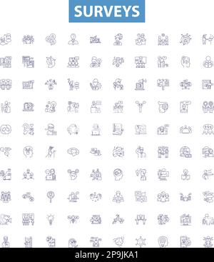 Surveys line icons signs set. Design collection of Survey, Polls, Questionnaires, Samples ...