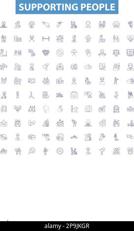 Supporting people line icons, signs, vector set, outline illustration ...