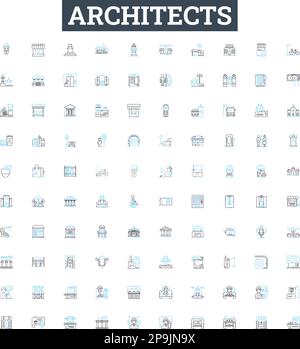 Architects vector line icons set. Design, Creativity, Vision, Blueprint ...