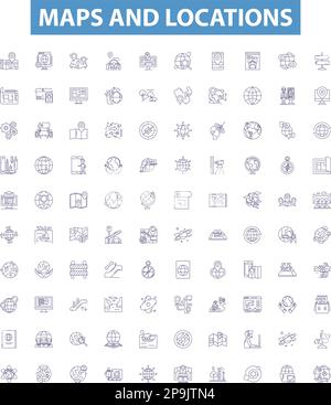 Maps and locations line icons signs set. Design collection of Maps ...