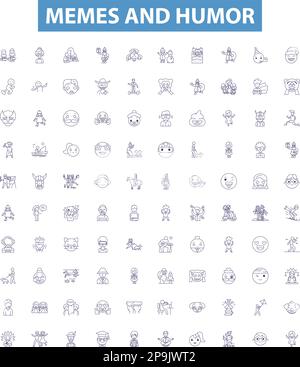 Memes and humor line icons signs set. Design collection of Memes, Humor ...