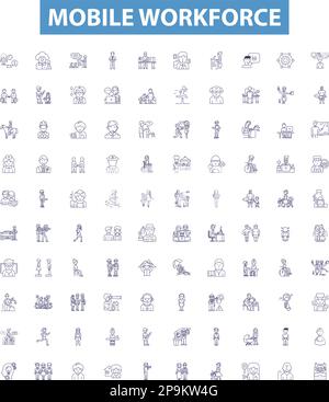 Mobile workforce line icons signs set. Design collection of Mobile ...