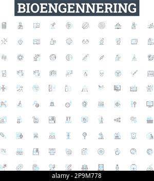 Bioengennering vector line icons set. bioengineering, genetics, biopharmaceuticals ...