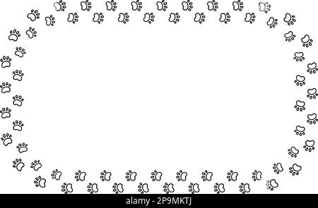 Dog paw print rectangle frame. Cute cat pawprint frame. Pet foot trail ...