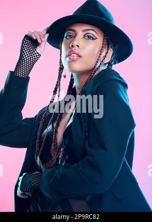 Gen z girl leather fashion with punk Asian woman tourist of local city ...