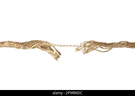 Rupture of hemp rope on white background Stock Photo - Alamy