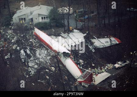Wreckage from Avianca Flight 52, a 707, is shown in the back yard of ...