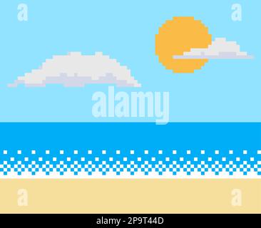 Pixel art beach background. 2d backdrop for 8-bit retro video game or ...