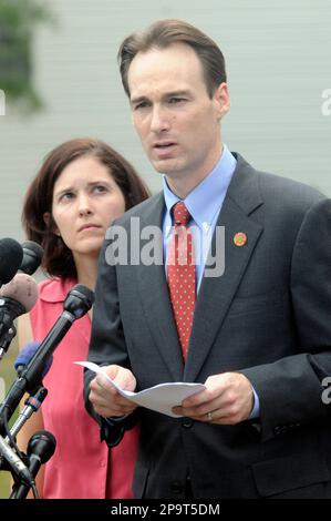 Berwyn Heights Mayor Cheye Calvo and wife Trinity Tomsic speak at a ...