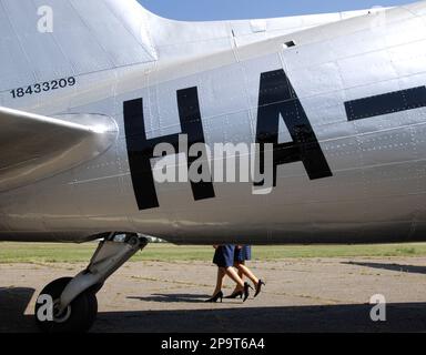 Flight attendants of the Hungarian Airline Malev, dressed in replicas ...