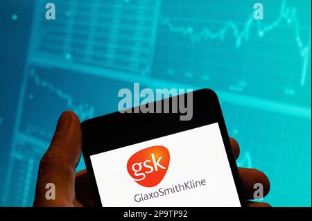 Logo of the British pharmaceutical company GlaxoSmithKline GSK with ...