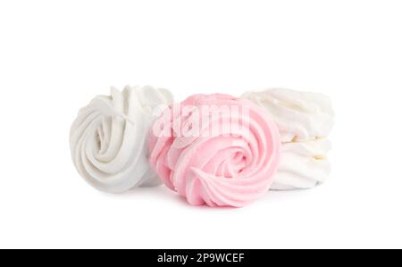 Many different delicious zephyrs on white background Stock Photo - Alamy