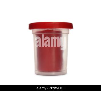 Plastic container of red play dough isolated on white Stock Photo - Alamy