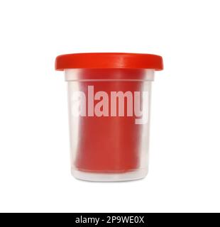 Plastic container of red play dough isolated on white Stock Photo - Alamy