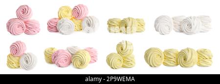 Set with tasty zephyrs on white background Stock Photo - Alamy