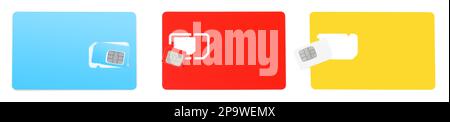 Set with different SIM cards on white background Stock Photo - Alamy