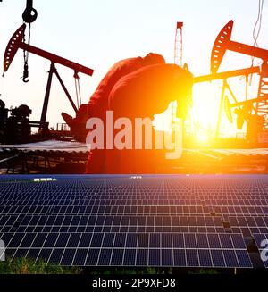 Oil pump with solar panels Stock Photo - Alamy