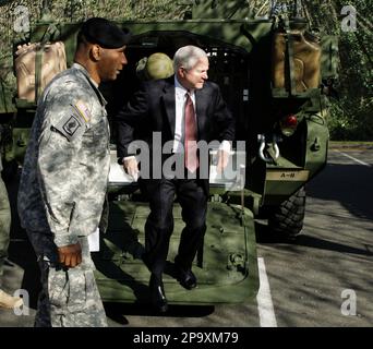 From left to right, Col. Robert Hutt, 460th Operations Group commander ...