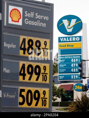 High gas prices posted at a Valero gas station, which is a Exxon ...
