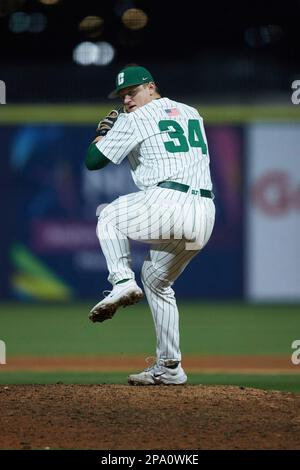 Charlotte 49ers relief pitcher Evan Michelson (34) stares in at his ...