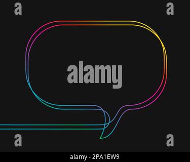 One line drawing of oval speech bubble, Rainbow colors on black ...