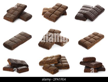 Set with hematogen bars on white background, top view. Banner design ...