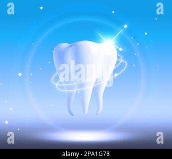 Tooth model with glowing on blue background. Dental care Stock Photo ...