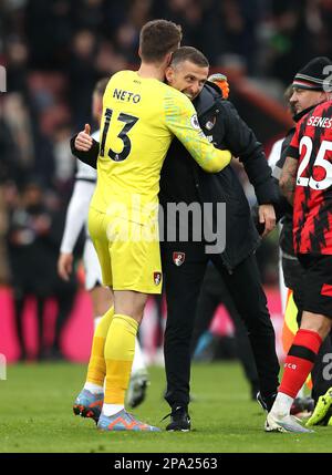 Bournemouth goalkeeper Neto celebrates after Liverpool's Mohamed Salah ...