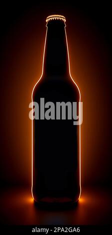 Silhouette beer bottle neon sign, bright signboard, light banner. Beer ...