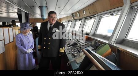 Queen Elizabeth II launching the Cunard Cruise Liner, The QE2 in the ...