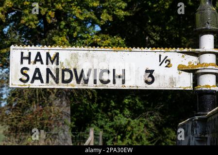 road sign kent for the village of Ham and town of Sandwich kent england ...
