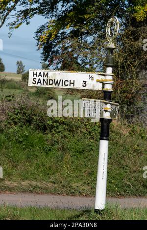 road sign kent for the village of Ham and town of Sandwich kent england ...