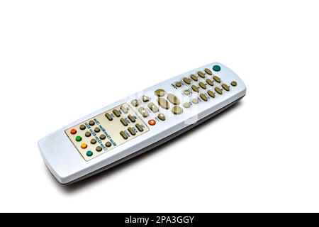 old tv remote with dirty buttons on white background. old tv remote ...