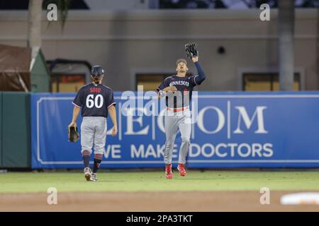 Minnesota Twins left fielder Trevor Larnach (9) during a baseball game ...