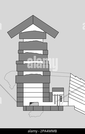 Great Pyramid of Giza, vertical section, viewed from the East ...